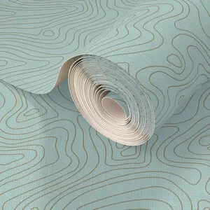 Spoonflower Fingerprint Of The Land Malibu And Terra Cotta 100% Natural Sisal Grasscloth Wallcovering - Blue