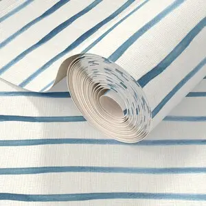 Spoonflower Blue Stripes Watercolor Stripe Modern Striped Custom Removable Wallpaper - Blue,white,gray