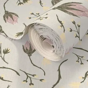 Spoonflower Florals Grey 100% Natural Sisal Grasscloth Wallcovering - Gray