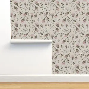 Spoonflower Florals Grey 100% Natural Sisal Grasscloth Wallcovering