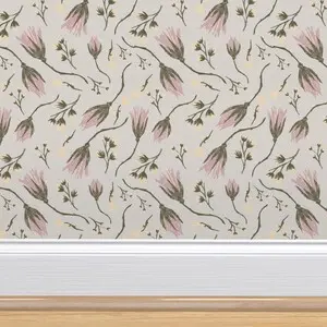 Spoonflower Florals Grey 100% Natural Sisal Grasscloth Wallcovering