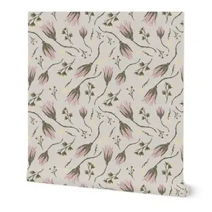 Spoonflower Florals Grey 100% Natural Sisal Grasscloth Wallcovering