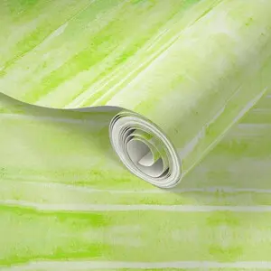 Spoonflower Chartreuse Lime Light Watercolor Solid Custom Pre-pasted Wallpaper - Green