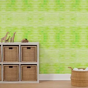 Spoonflower Chartreuse Lime Light Watercolor Solid Custom Pre-pasted Wallpaper
