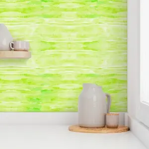 Spoonflower Chartreuse Lime Light Watercolor Solid Custom Pre-pasted Wallpaper