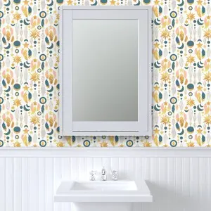 Spoonflower Bohemian Feathers Sun Moon Gems Boho Crystals Custom Removable Wallpaper