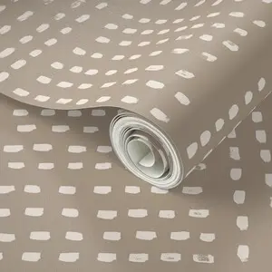 Spoonflower Brushstroke Grid Beige On Brown Squares Bohemian 100% Natural Sisal Grasscloth Wallcovering Beige