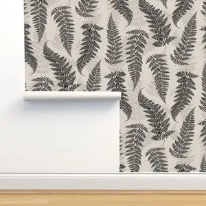 Spoonflower Forest Ferns White & Black 100% Natural Sisal Grasscloth Wallcovering