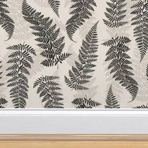 Spoonflower Forest Ferns White & Black 100% Natural Sisal Grasscloth Wallcovering
