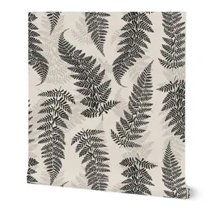 Spoonflower Forest Ferns White & Black 100% Natural Sisal Grasscloth Wallcovering