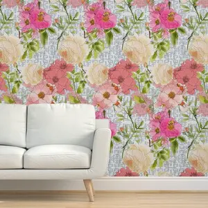 Spoonflower Floral Chinoiserie Large Jaf Studio 100% Natural Sisal Grasscloth Wallcovering