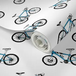 Spoonflower Racing Bike Bicycle Line Drawing Sport Custom Removable Wallpaper - Blue,gray