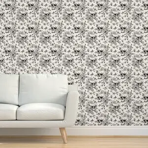Spoonflower Floral Skull 100% Natural Sisal Grasscloth Wallcovering