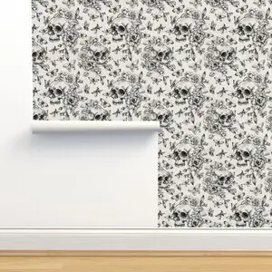 Spoonflower Floral Skull 100% Natural Sisal Grasscloth Wallcovering