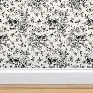 Spoonflower Floral Skull 100% Natural Sisal Grasscloth Wallcovering