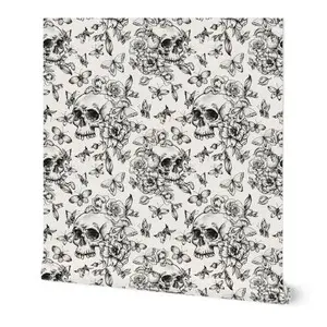 Spoonflower Floral Skull 100% Natural Sisal Grasscloth Wallcovering