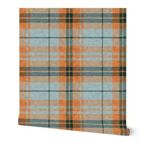 Spoonflower Fall Plaid Orange Blue Lad21 100% Natural Sisal Grasscloth Wallcovering - Brown,orange