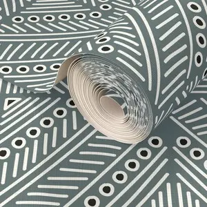 Spoonflower Geo Slate White And Black 100% Natural Sisal Grasscloth Wallcovering - Black,white