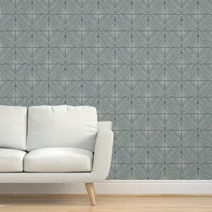 Spoonflower Geo Slate White And Black 100% Natural Sisal Grasscloth Wallcovering - Black,white