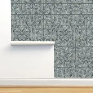 Spoonflower Geo Slate White And Black 100% Natural Sisal Grasscloth Wallcovering - Black,white