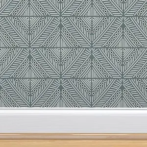 Spoonflower Geo Slate White And Black 100% Natural Sisal Grasscloth Wallcovering - Black,white