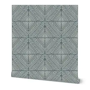 Spoonflower Geo Slate White And Black 100% Natural Sisal Grasscloth Wallcovering - Black,white