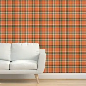 Spoonflower Fall Autumn Plaid Pattern Tartan 100% Natural Sisal Grasscloth Wallcovering