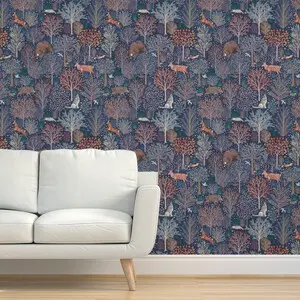 Spoonflower Forest Animals On Large Scale 100% Natural Sisal Grasscloth Wallcovering