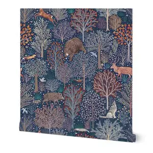 Spoonflower Forest Animals On Large Scale 100% Natural Sisal Grasscloth Wallcovering