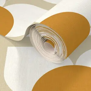 Spoonflower Geo Floral Neutral Yellow 100% Natural Sisal Grasscloth Wallcovering - Beige