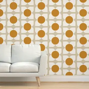 Spoonflower Geo Floral Neutral Yellow 100% Natural Sisal Grasscloth Wallcovering