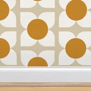 Spoonflower Geo Floral Neutral Yellow 100% Natural Sisal Grasscloth Wallcovering