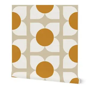 Spoonflower Geo Floral Neutral Yellow 100% Natural Sisal Grasscloth Wallcovering