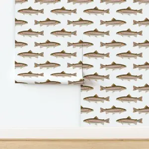 Spoonflower Rainbow Trout White Fishing Fish Custom Removable Wallpaper