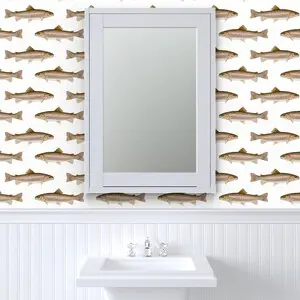 Spoonflower Rainbow Trout White Fishing Fish Custom Removable Wallpaper
