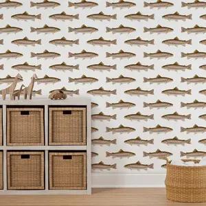 Spoonflower Rainbow Trout White Fishing Fish Custom Removable Wallpaper
