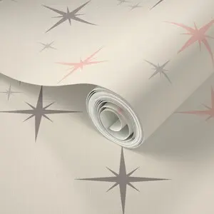 Spoonflower Starburst Mid Century Atomic Retro 1950s Custom Removable Wallpaper - Gray