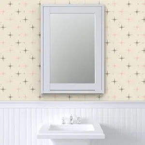 Spoonflower Starburst Mid Century Atomic Retro 1950s Custom Removable Wallpaper - Gray