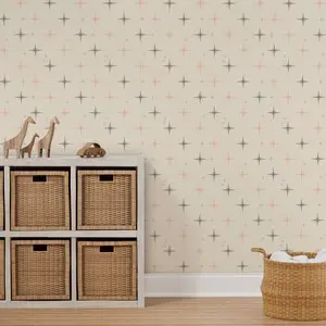 Spoonflower Starburst Mid Century Atomic Retro 1950s Custom Removable Wallpaper - Gray