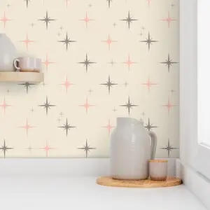 Spoonflower Starburst Mid Century Atomic Retro 1950s Custom Removable Wallpaper - Gray