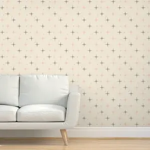 Spoonflower Starburst Mid Century Atomic Retro 1950s Custom Removable Wallpaper - Gray