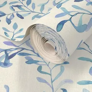 Spoonflower Foliage ~ Water 100% Natural Sisal Grasscloth Wallcovering - Blue