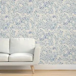 Spoonflower Foliage ~ Water 100% Natural Sisal Grasscloth Wallcovering - Blue