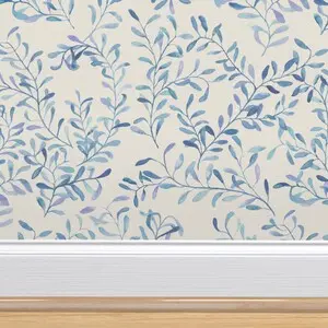 Spoonflower Foliage ~ Water 100% Natural Sisal Grasscloth Wallcovering - Blue