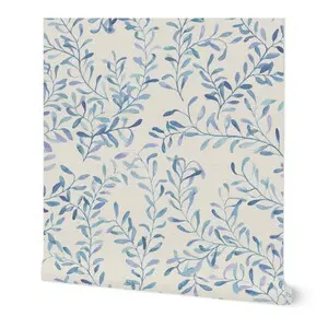 Spoonflower Foliage ~ Water 100% Natural Sisal Grasscloth Wallcovering - Blue