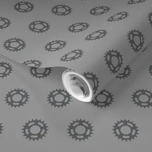 Spoonflower Bicycle Bike Ride Cogs And Gears Journey Cycling Custom Removable Wallpaper - Gray