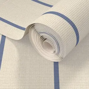 Spoonflower French Blue Stripe 1 100% Natural Sisal Grasscloth Wallcovering Blue,white