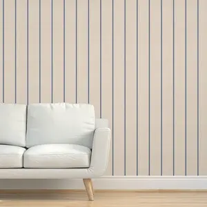 Spoonflower French Blue Stripe 1 100% Natural Sisal Grasscloth Wallcovering - Blue,white