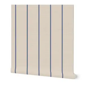 Spoonflower French Blue Stripe 1 100% Natural Sisal Grasscloth Wallcovering - Blue,white