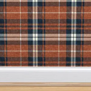 Spoonflower Fall Plaid Rust Dark Blue Lad21 100% Natural Sisal Grasscloth Wallcovering